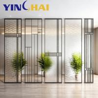 China Custom Stainless Steel Frame Water Ripple Glass Partition Screen For Interior for sale
