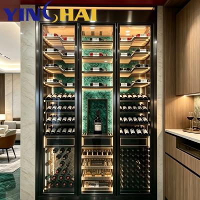China Stainless Steel Constant Temperature Wine Cabinet With Solid Wood Wine Display Racks for sale