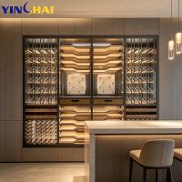 China Built-in 34-49 Bottl Wine Cooler Marble Decor Metal Rack LED Glass Door for sale