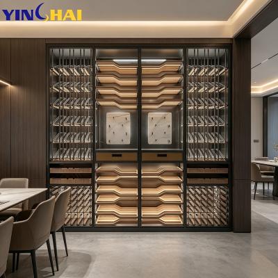 China Built-in 34-49 Bottl Wine Cooler Marble Decor Metal Rack LED Glass Door for sale