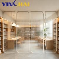 China Stainless Steel Partition Screen With Fluted Glass Irregular Curved Frame Divider for sale