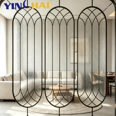 China Black Frame Oval Water Ripple Glass Partition For Cafe & Restaurant for sale