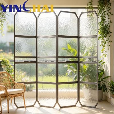 China Custom Stainless Steel Water Ripple Glass Folding Partition Screen For Interior for sale
