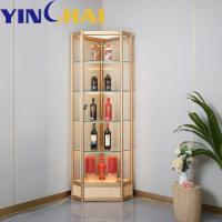 China Custom Stainless Steel Rotating Corner Glass Wine Cabinet With LED Lighting for sale