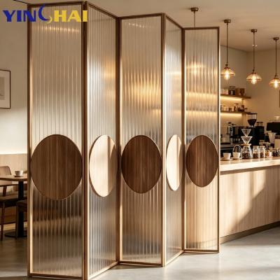 China Custom Stainless Steel Art Ripple Glass Folding Partition Screen For Home for sale