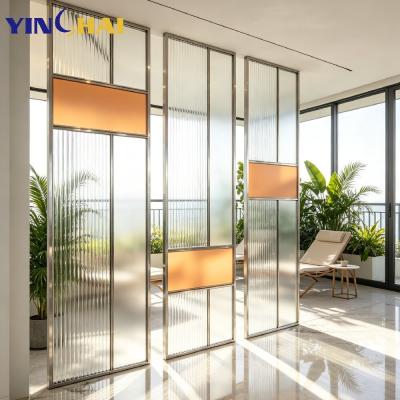 China Custom Modern Stainless Steel Screen Partition With Reeded Glass & Color Panels for sale