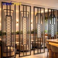 China Custom Black Stainless Steel Screen Partition With Geometric Line Design for sale