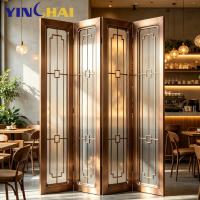 China Custom Stainless Steel New Chinese Folding Partition Screen For Cafe Library for sale