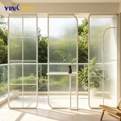 China Custom Stainless Steel Rounded Arch Fluted Glass Folding Screen Partition for sale