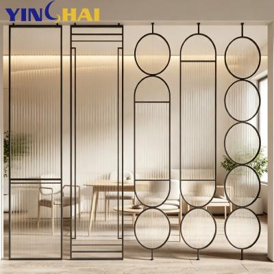 China Custom Stainless Steel Fluted Glass Room Divider Screen for Interior Space for sale