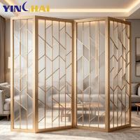 China Custom Stainless Steel Folding Room Divider Screen With Decorative Inserts for sale