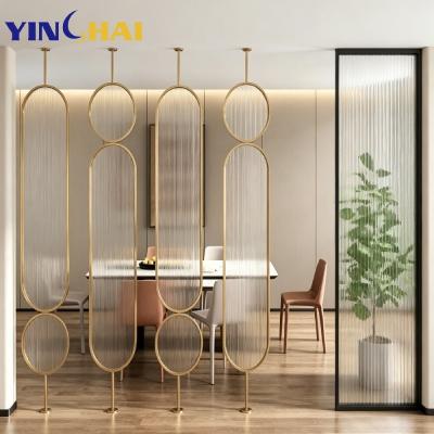 China Custom Stainless Steel Gold Frame Oval Reed Glass  Screen Partition for sale