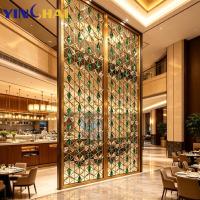 China Stainless Steel Golden Frame Geometric Grid Inlaid Emerald Crystal Decorative Screen Partition for sale