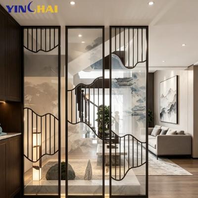 China Custom Stainless Steel Room Divider Screen Chinese Style Art Glass Partition for sale