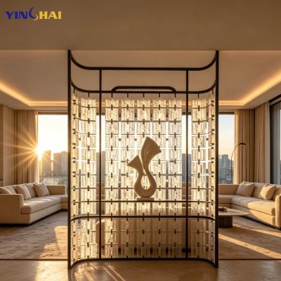 China Custom Stainless Steel Screen Partition With Hanging Textured Glass Blocks for sale