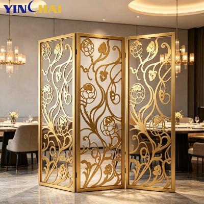 China Stainless Steel Curved Floral Hollow Room Divider For Restaurant Living Room for sale