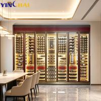 China 7 Door Full Wall Wine Cellar Gold Frame LED Large Capacity Display for sale