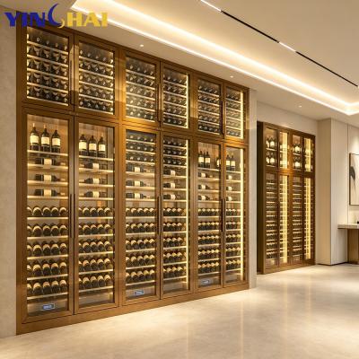 China Built-in Stainless Steel Wine Storage Frame LED Glass Display Rack for sale