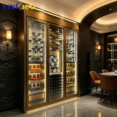 China Stainless Steel Home Wine Cabinet 3-Door LED Glass Wine Storage for sale