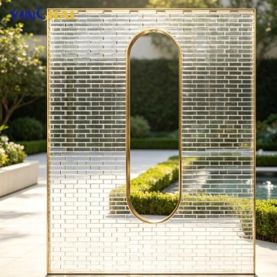 China Custom Stainless Steel Screen Partition With Glass Brick And Oval Hollow Frame for sale