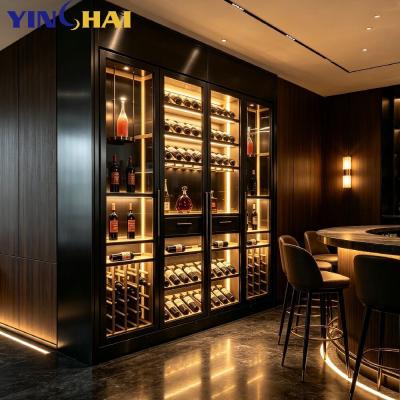 China Custom Black Brushed Stainless Steel Constant Temperature Wine Cabinet Built In Design for sale