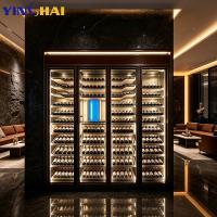 China Custom Home Wine Display Cabinet Stainless Steel LED Glass Door Unit for sale