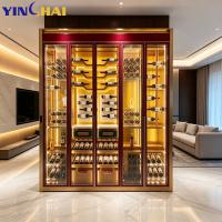 China Stainless Steel 6 Door Wine Cabinet Red Gold Frame LED Glass Bottle Storage for sale