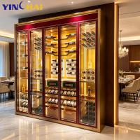 China Stainless Steel 6 Door Wine Cabinet Red Gold Frame LED Glass Bottle Storage for sale