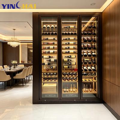 China Stainless Steel 3 Door Wine Cabinet Dark Frame LED Glass Wine Storage Rac for sale
