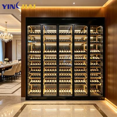 China Luxury Stainless Steel Wine Cabinet Black Frame LED Glass Display for sale