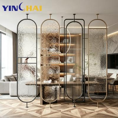 China YINGHAI Custom Stainless Steel Freestanding Textured Glass Partition Screen for sale