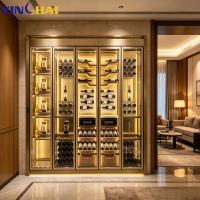 China Champagne Gold 5 Door Wine Cabinet Stainless Steel LED Storage Wine Cabinet for sale