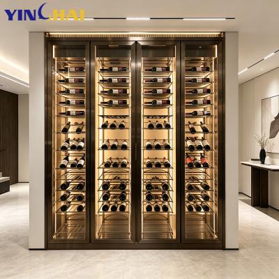 China Freestanding Wine Display Cabinet Stainless Steel LED Tempered Glass Home Bar Unit for sale