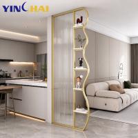 China Stainless Steel Wave Shape Display Shelf Room Dividers With Fluted Tempered Glass for sale