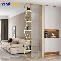 China Stainless Steel Wave Shape Display Shelf Room Dividers With Fluted Tempered Glass for sale
