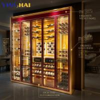 China Stainless Steel 6 Door Wine Cabinet Red Gold Frame LED Glass Bottle Storage for sale
