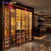 China Stainless Steel 6 Door Wine Cabinet Red Gold Frame LED Glass Bottle Storage for sale