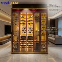 China Stainless Steel 6 Door Wine Cabinet Red Gold Frame LED Glass Bottle Storage for sale