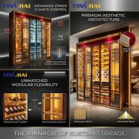 China Stainless Steel 6 Door Wine Cabinet Red Gold Frame LED Glass Bottle Storage for sale
