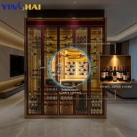 China Stainless Steel 6 Door Wine Cabinet Red Gold Frame LED Glass Bottle Storage for sale