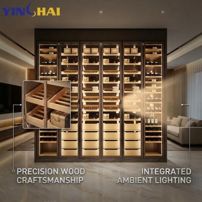 China Stainless Steel 6 Door Wine Cabinet LED Glass Door with Multi Drawer Storage for sale