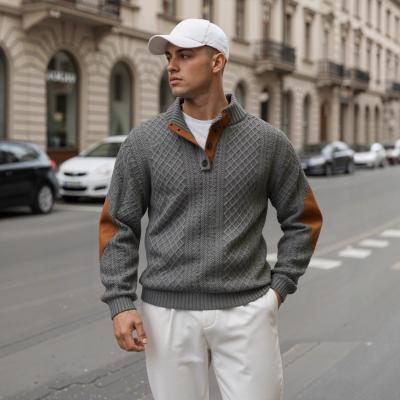 China Men's 100% wool vintage stand collar half button jacquard pullover for sale
