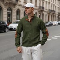 China Men's 100% wool vintage stand collar half button jacquard pullover for sale