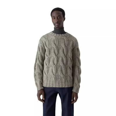 China Men's 100% wool fancy yarn cable pullover for sale