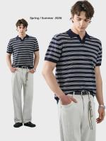 China Men's 100% long stable cotton short sleeve stripe polo for sale