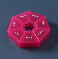 China Transparent 7 Day Weekly Pill Box Case Container Mini Pill Dispenser 8.3cm Custom Logo for sale