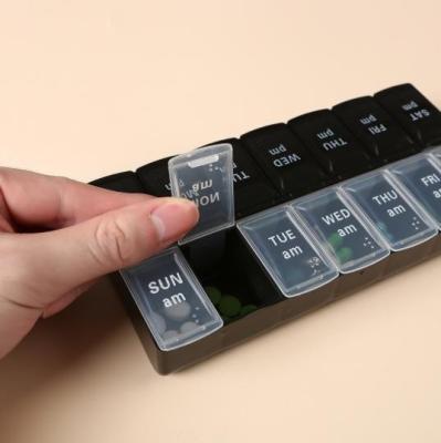 China 14 Compartments Weekly Pill Case Dispenser Plastic Portable 17.5x8.5x3cm Medicine Organizer for sale