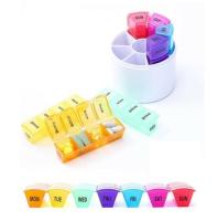 China BPA Free 28 Compartment Round Weekly Pill Organizer Portable Medicine Dispenser 8.8cm for sale