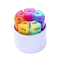 China BPA Free 28 Compartment Round Weekly Pill Organizer Portable Medicine Dispenser 8.8cm for sale