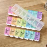 China Transparent Plastic 7 Day Pill Organizer Box 22x5.2x2.6cm with Button for Business for sale